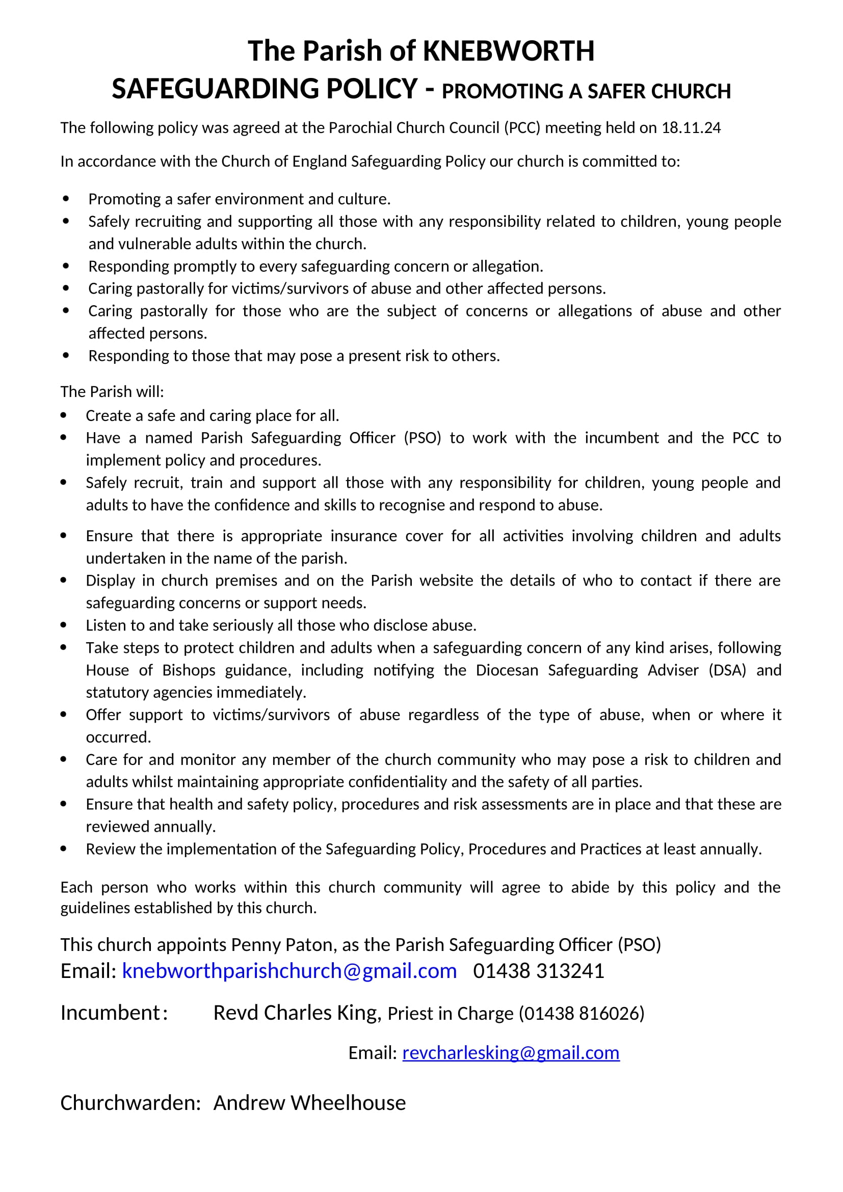 Parish Safeguarding Policy – Knebworth Parish